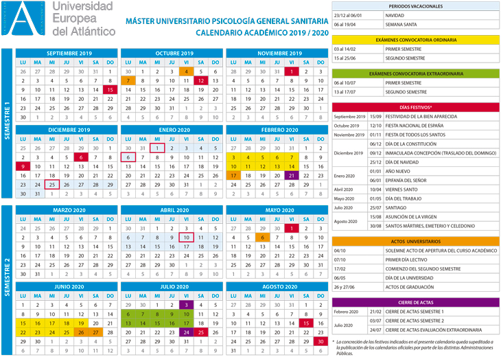 Calendario académico y horarios